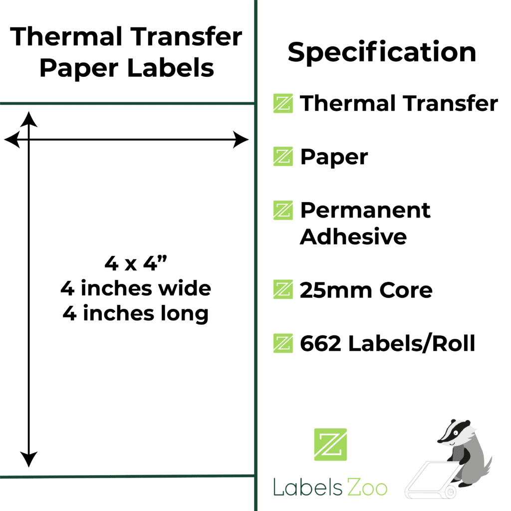 4 × 4″ Thermal Transfer Labels – From £3 Per Roll