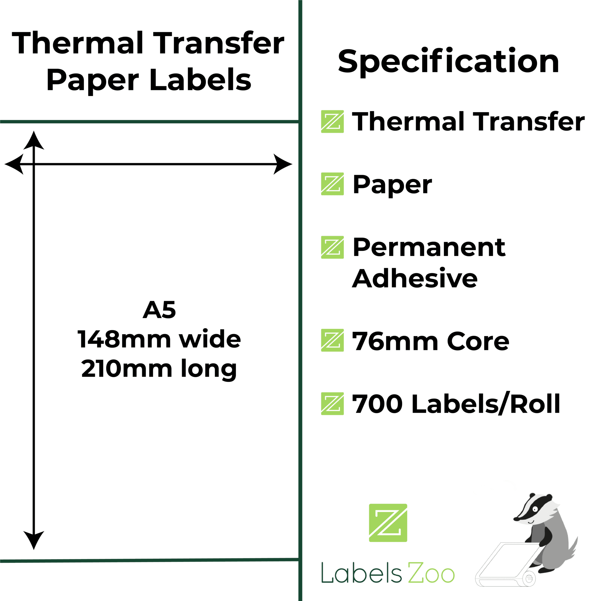A5 Thermal Transfer Labels - From £9.57 Per Roll