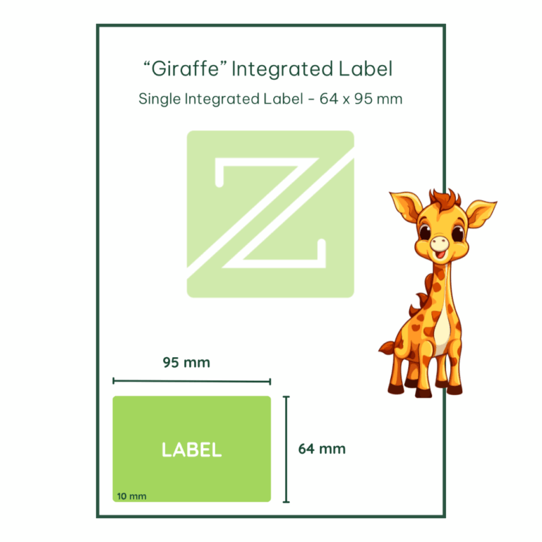 Single Integrated Label – 64 x 95mm - Giraffe | Labels Zoo